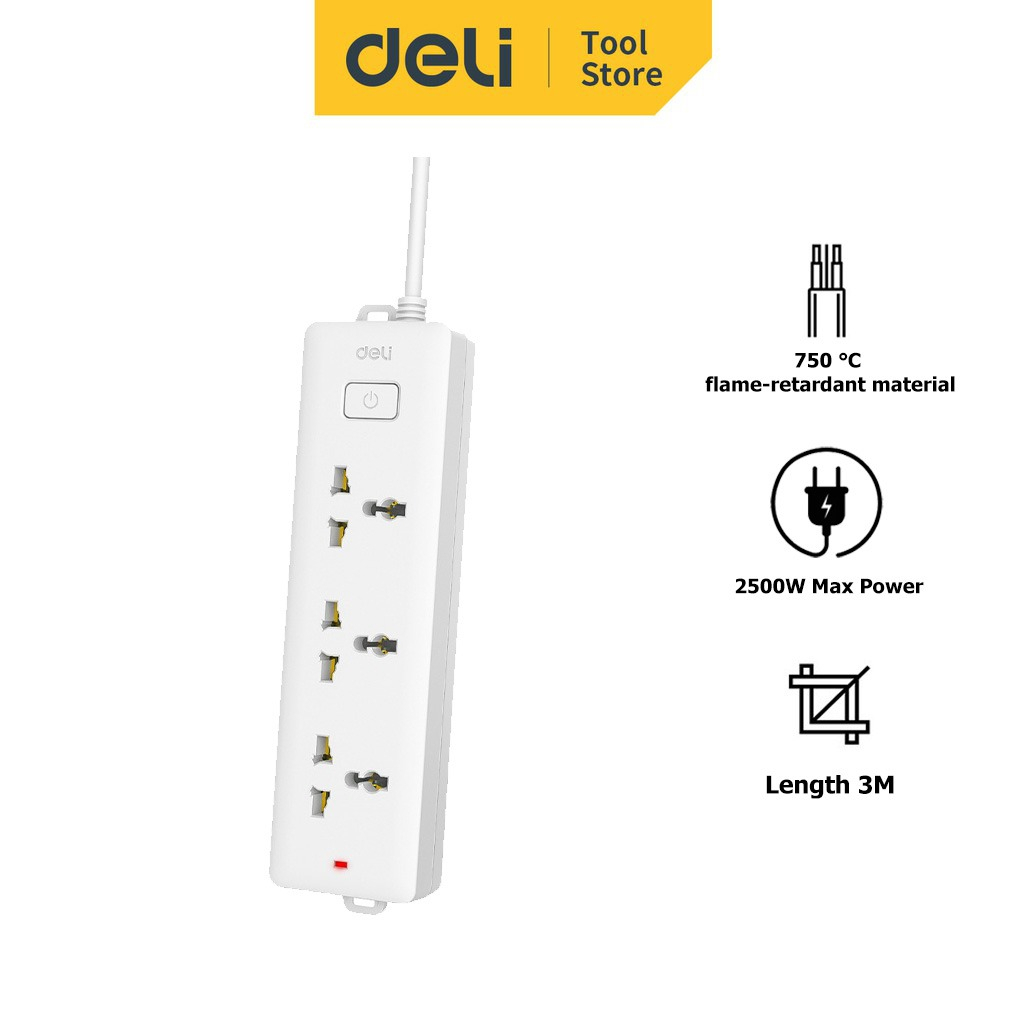 Deli Tools Household Power Strip 3M Universal Jacks White Max Power ...
