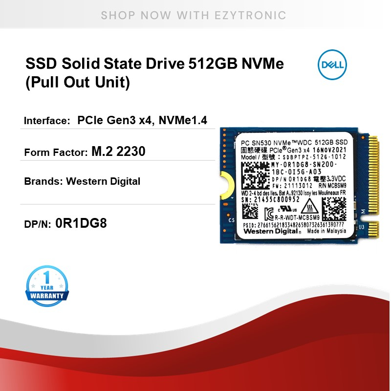 DELL 512GB NVMe M.2 2230 SSD Solid State Drive KIOXIA P/N: MPN6R w ...