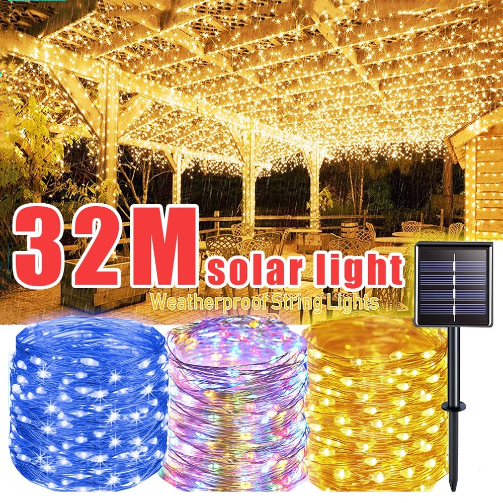 【With Box】32M 300LED 8 Modes Lampu Raya Solar Light Fairy String Light ...
