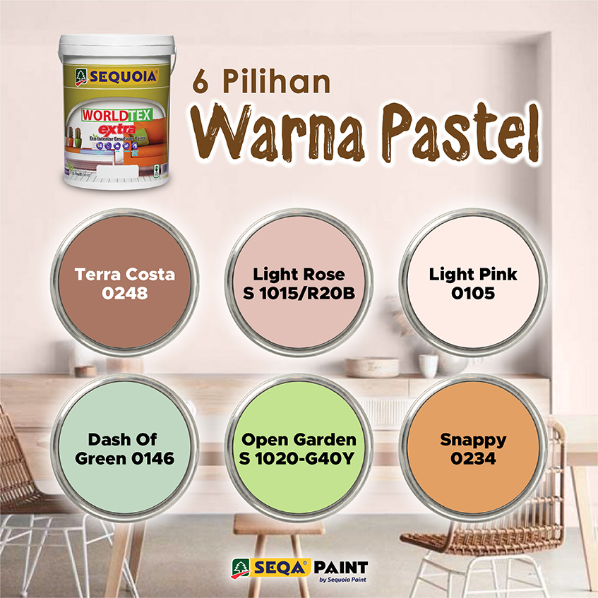 6 Pilihan Warna Pastel 📌 5L Seqa Worldtex 💢 Cat Dalam / Emulsion Paint ...