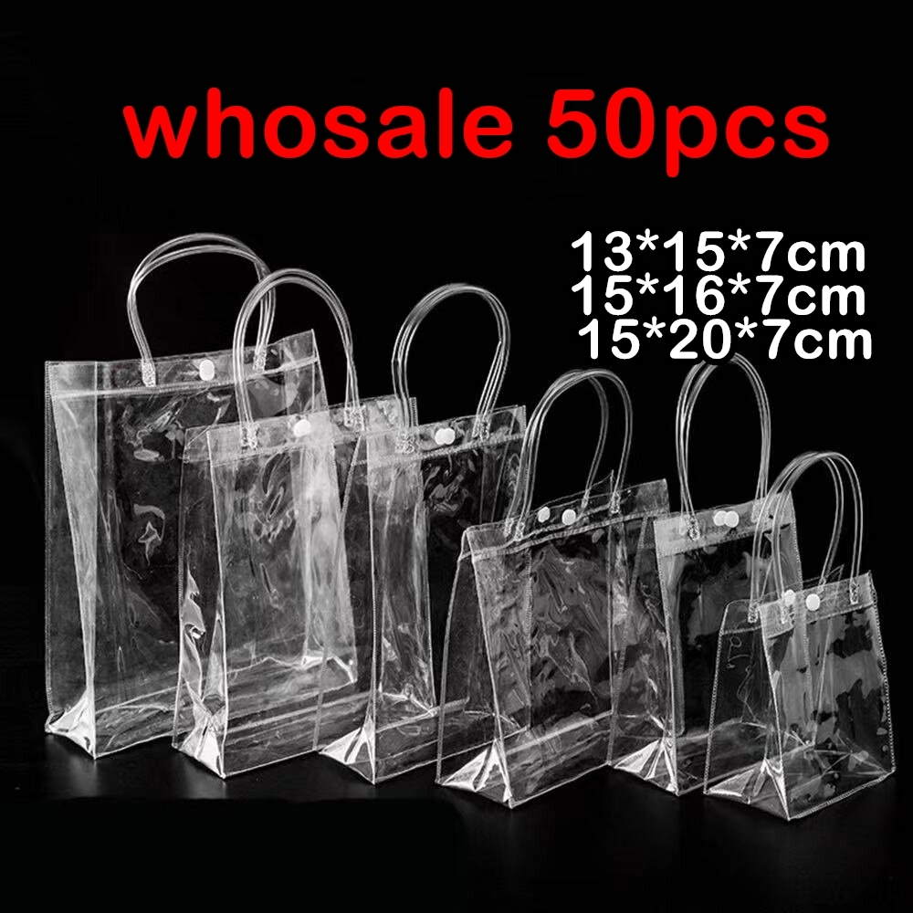50pcs Transparent PVC Gift Bags Tote Packaging Bags Doorgift Bag Gift ...