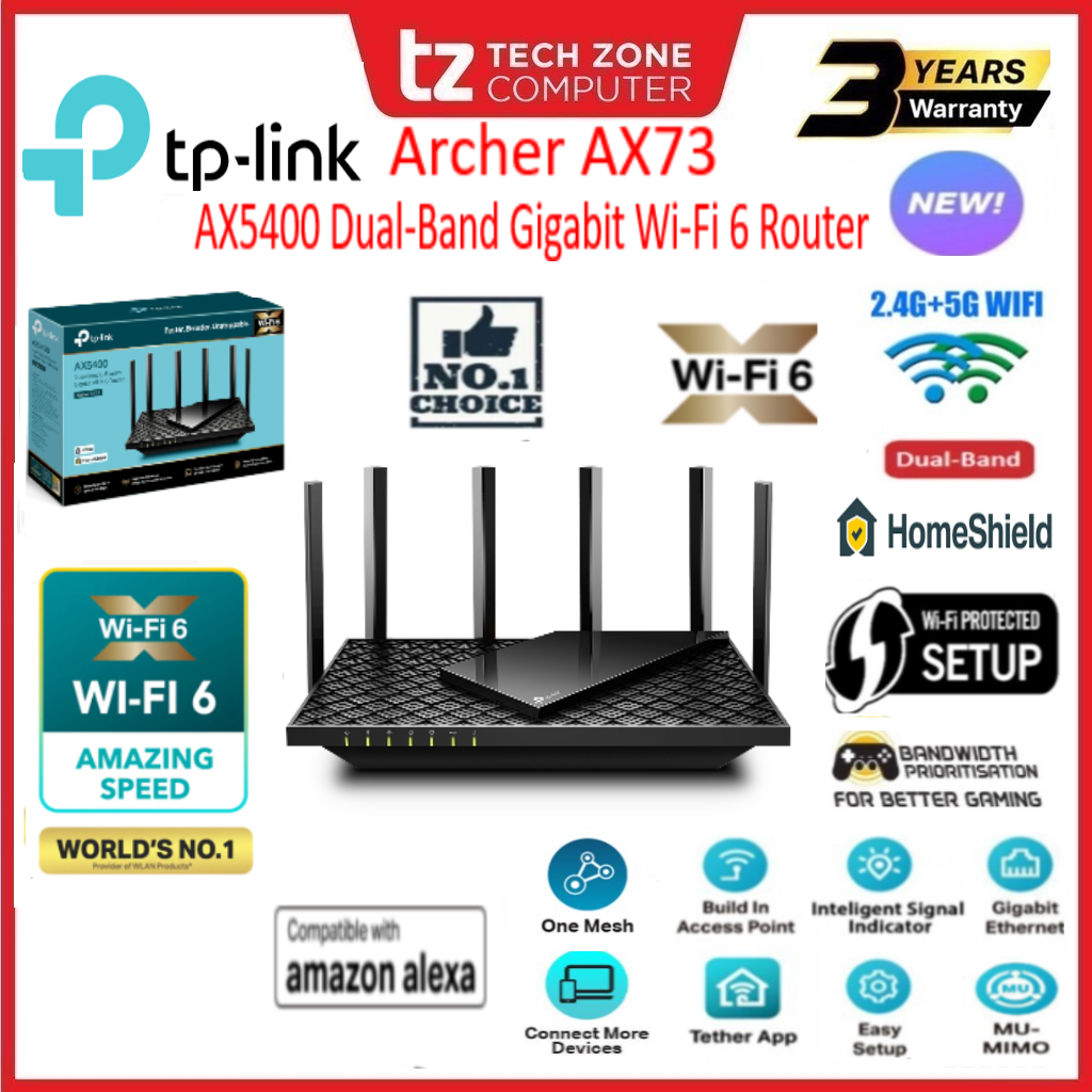 TP-Link Archer AX73 - AX5400 Dual-Band Mesh Gigabit Wi-Fi 6 Router For ...