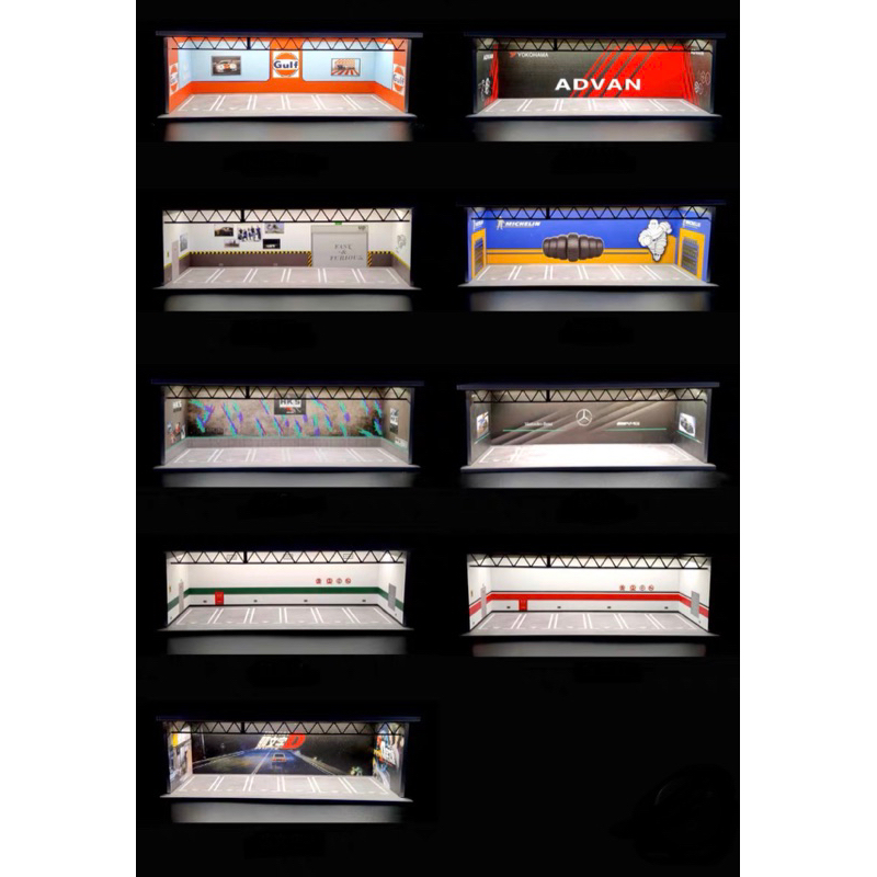 1/64 Diecast Diorama With Light and Sliding Door (Gulf,Advan,Michelin ...