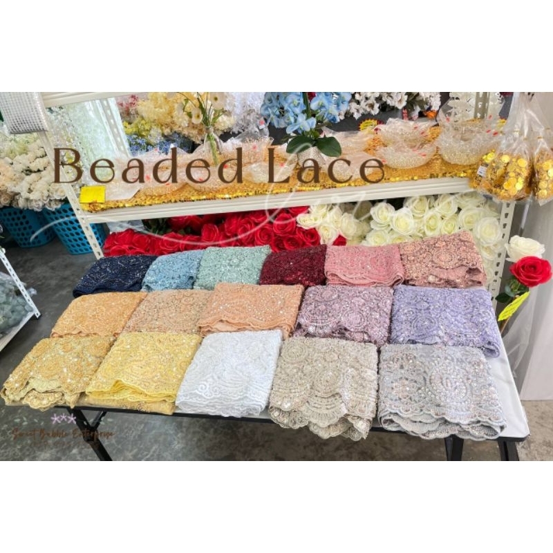 Kain Lace untuk baju pengantin Beaded lace for high grade dresses ...