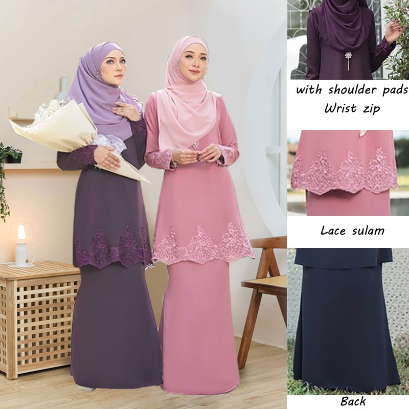 Baju kurung Kebaya moden muslimah kurung riau wrist zip Ironless Murah ...