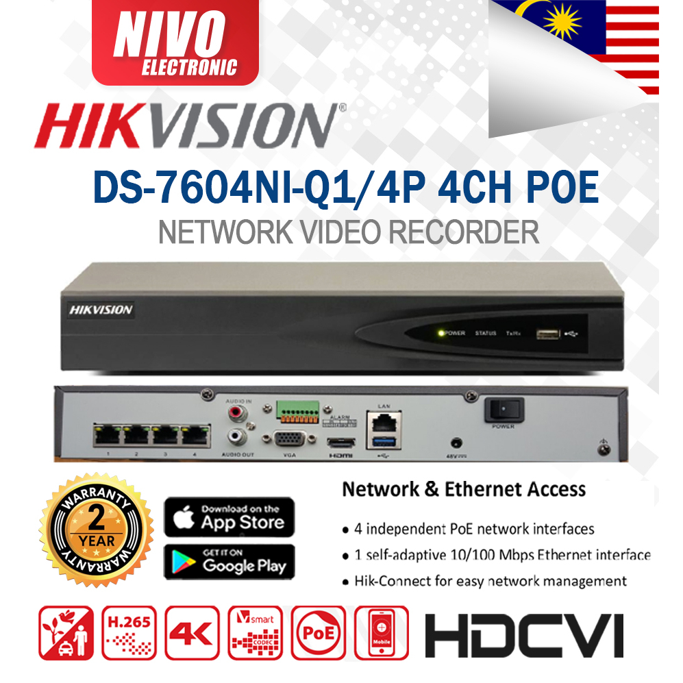 HIKVISION DS-7604NI-Q1/4P 4CH POE NETWORK VIDEO RECORDER CCTV RECORDER CCTV NVR | Shopee Malaysia