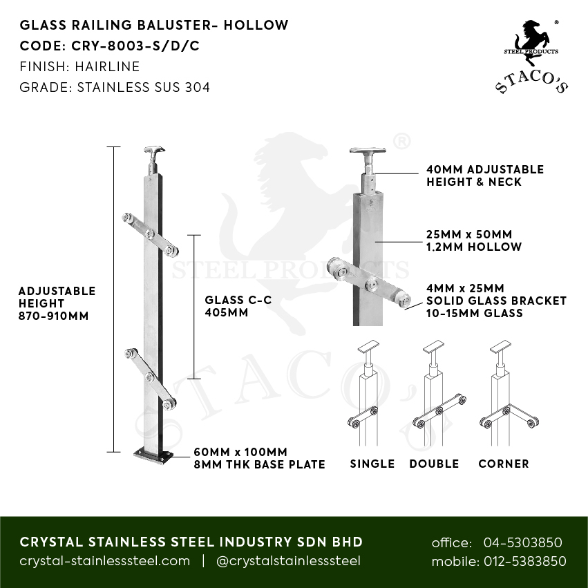 STACOS Stainless Steel 304 Rod Glass Railing Staircase Stair Baluster ...