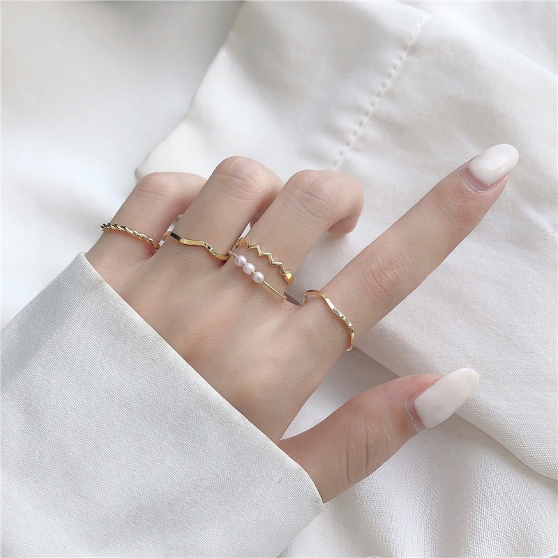 Fashion Creative Metal Ring Set Luxury Pearl Adjustable Finger Rings ...