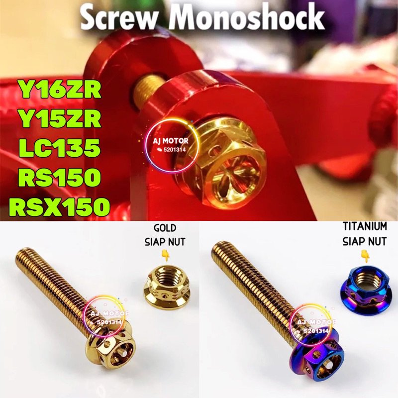 60MM SCREW SKRU MONOSHOCK Y16ZR Y15ZR LC135 RS150 RSX150 TITANIUM GOLD ...