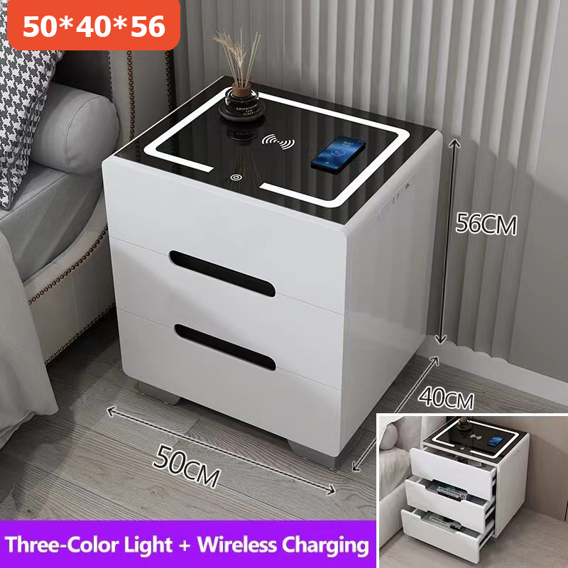 Smart Side Table Drawer Solid Wood Multifunction with 3-Color Lamp ...
