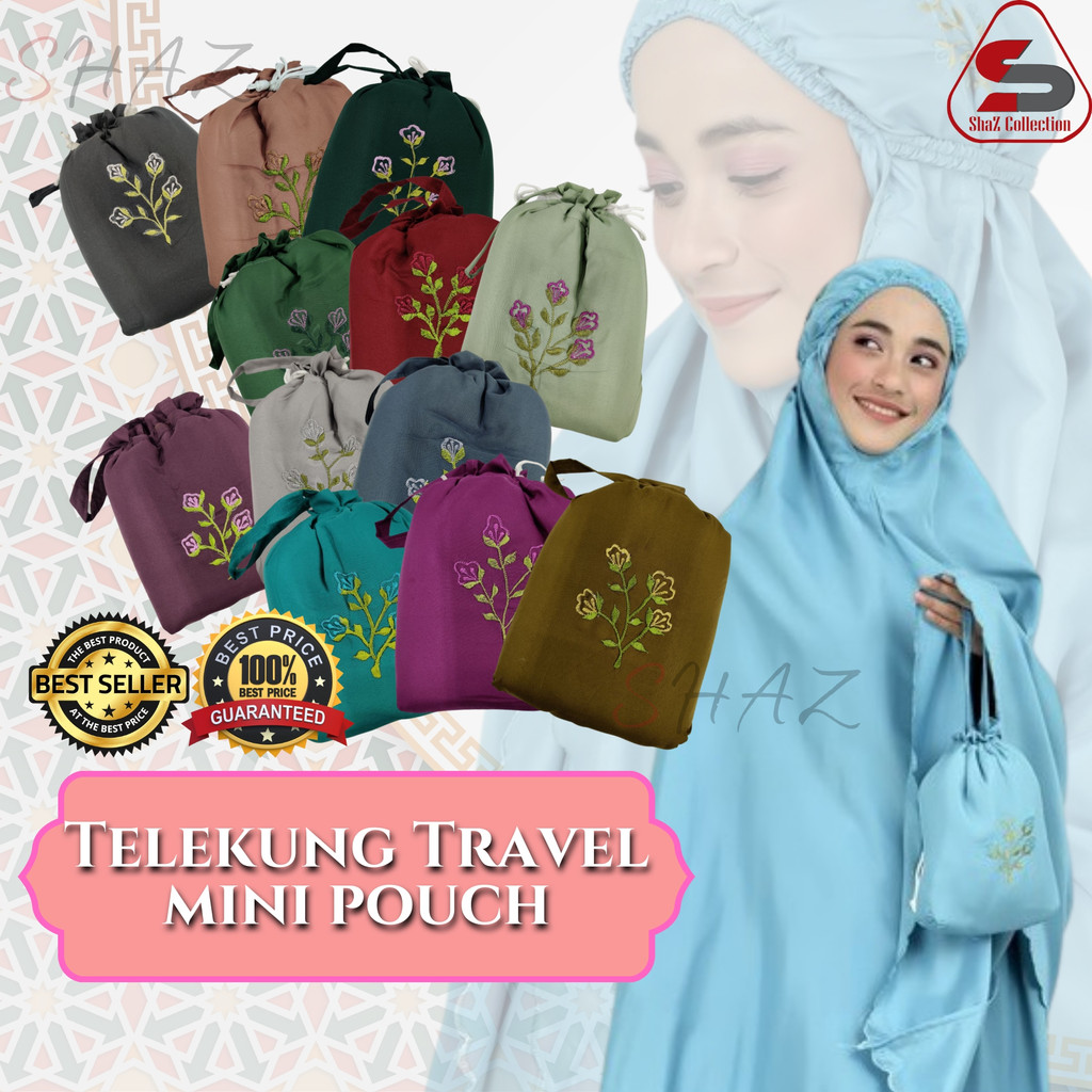 Telekung Travel Mini Pouch Telekung Dewasa Sulam Bunga [Free Beg ...