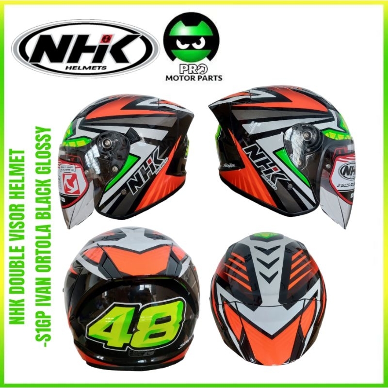 NHK HELMET S1GP IVAN ORTOLA BLACK GLOSSY DOUBLE VISOR NHK HELMET TOPI ...