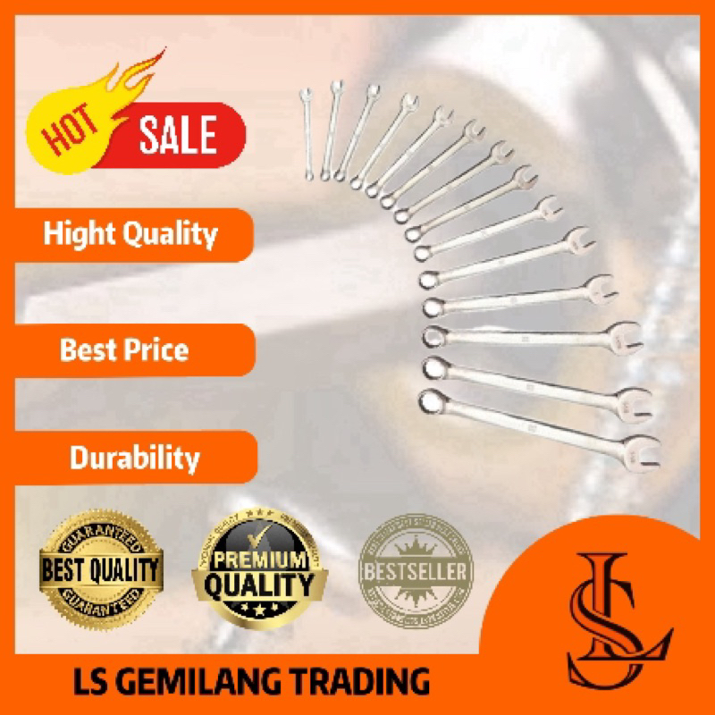 FORGED STEEL 14Pcs CHOROME VANADIUM Combination Wrench Set SPANNER SET ...