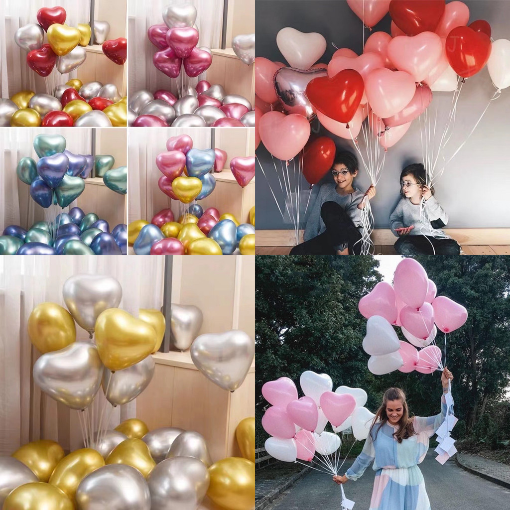 Ready Stock 12inch Love Balloon Chrome Heart Shape Latex Balloon ...