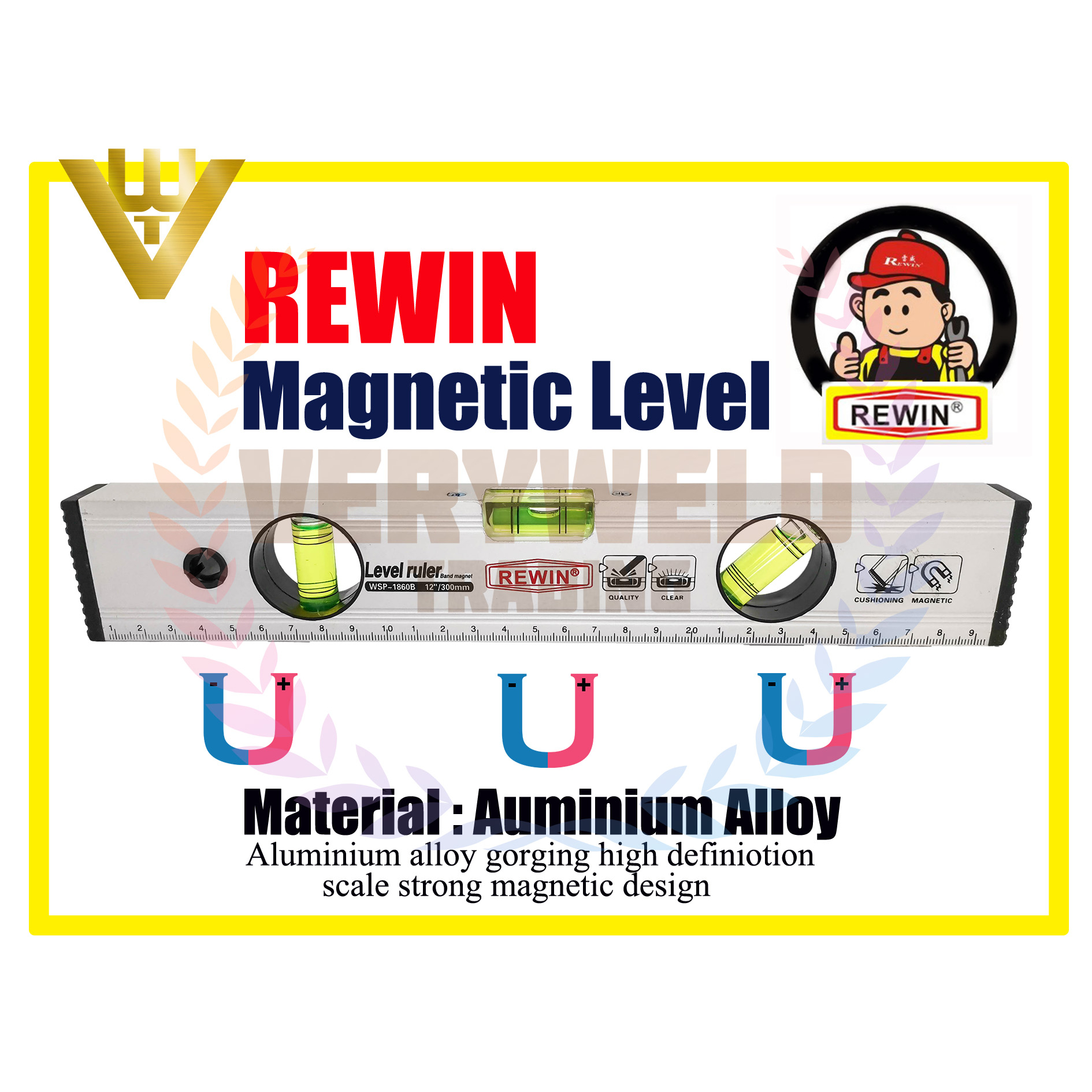 VERYWELD REWIN Aluminium PARAS AIR MAGNETIK / Magnetic Spirit Level ...