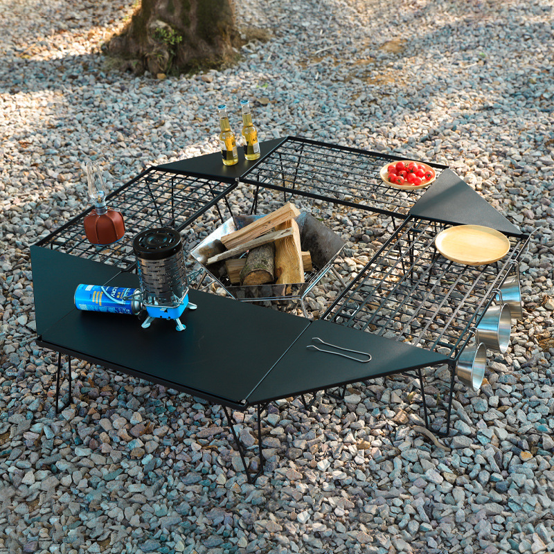 Outdoor Folding Mesh Table Bamboo Premium Foldable Camping Table BBQ ...