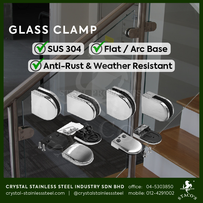 STACOS Stainless Steel 304 Glass Clamp Glass Clip Holder Glass Bracket ...