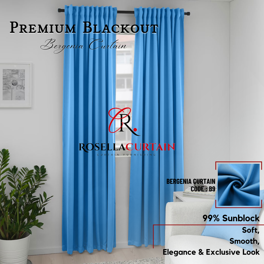 B9 - Ready-Made 95% Blackout Curtain (SOFT BLUE), Langsir Siap Jahit ...