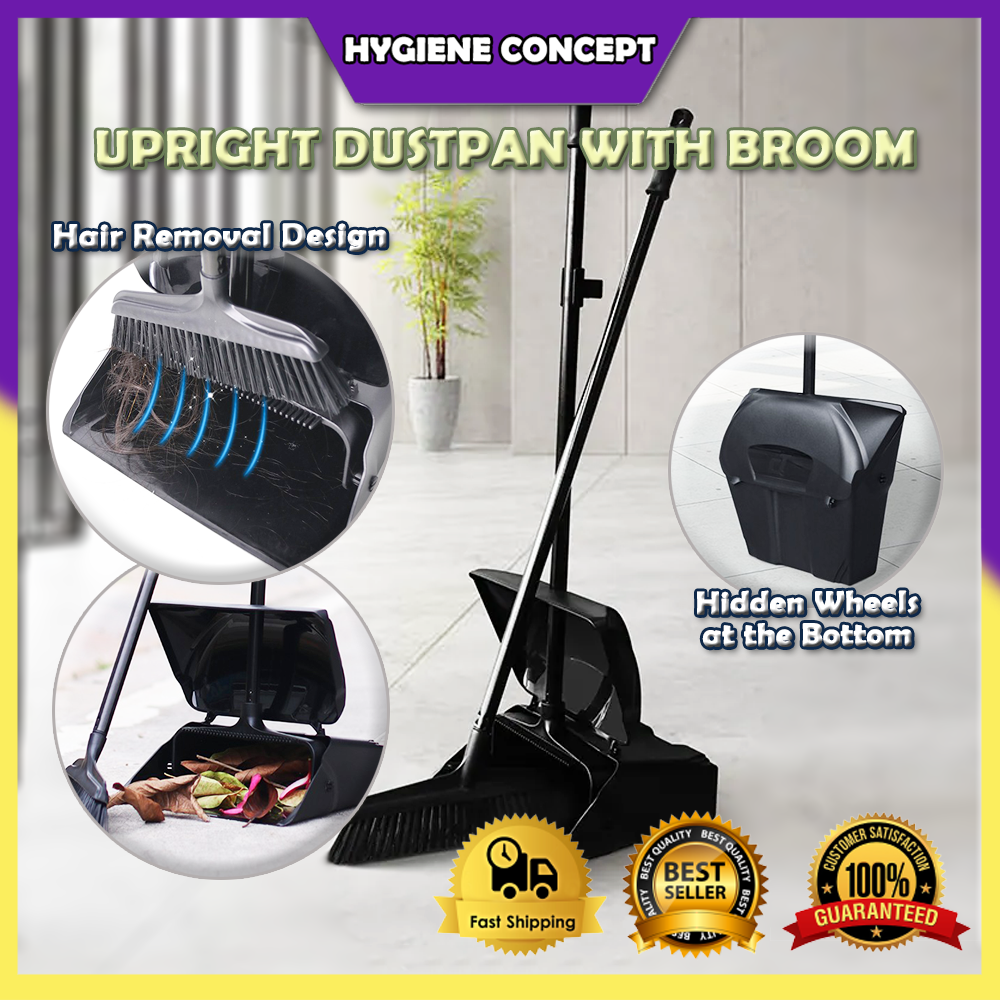 CT Upright Plastic Dustpan C/W Broom Set / Self Closing Lobby Dust Pan ...