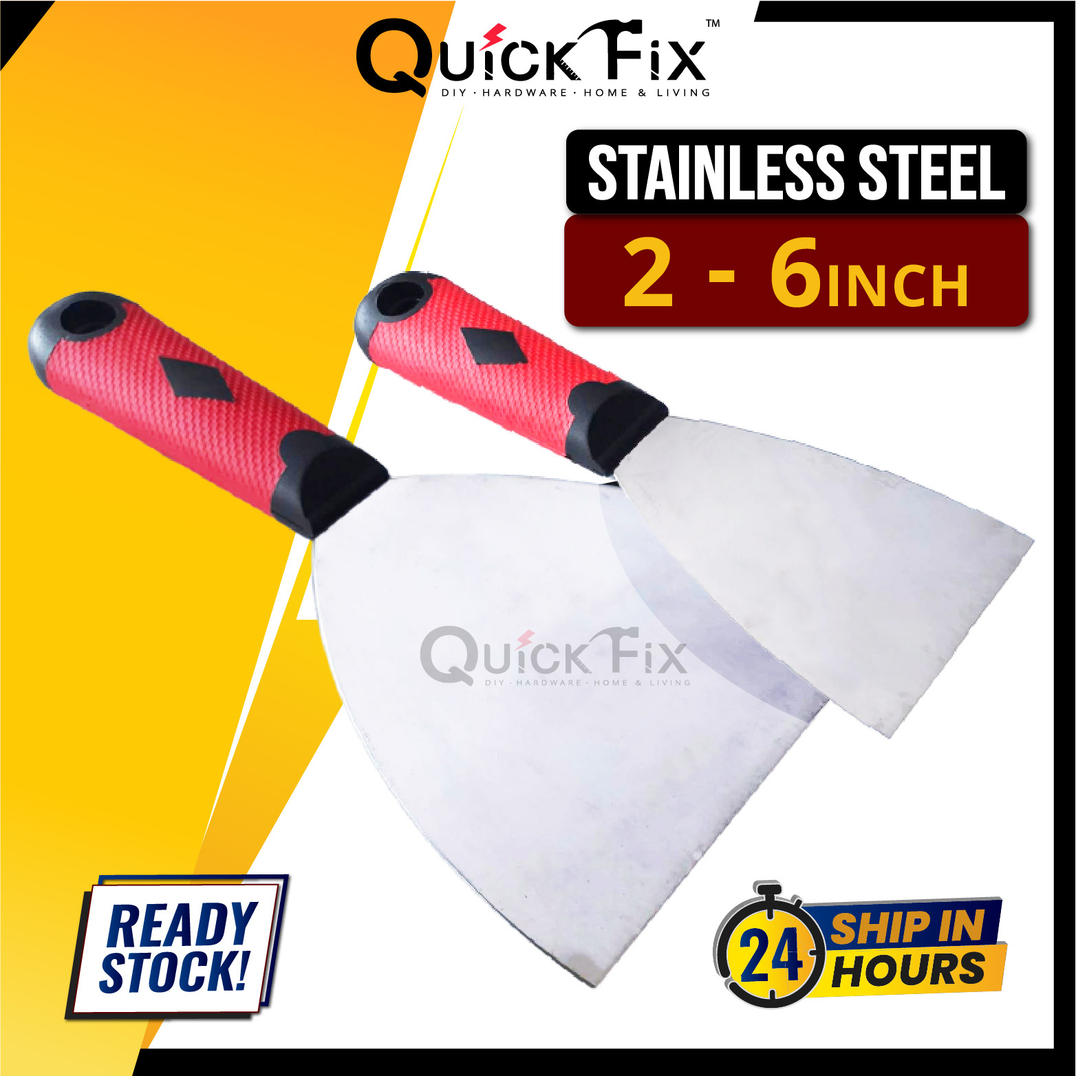 QuickFix 2'' - 6'' / 50mm - 150mm Stainless Steel Scrapper Fiber Handle ...