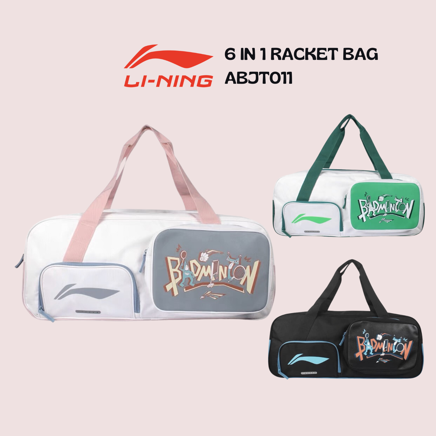 LI-NING 6 IN 1 RACKET BAG ABJT011 BADMINTON TOURNAMENT BAG | Shopee ...