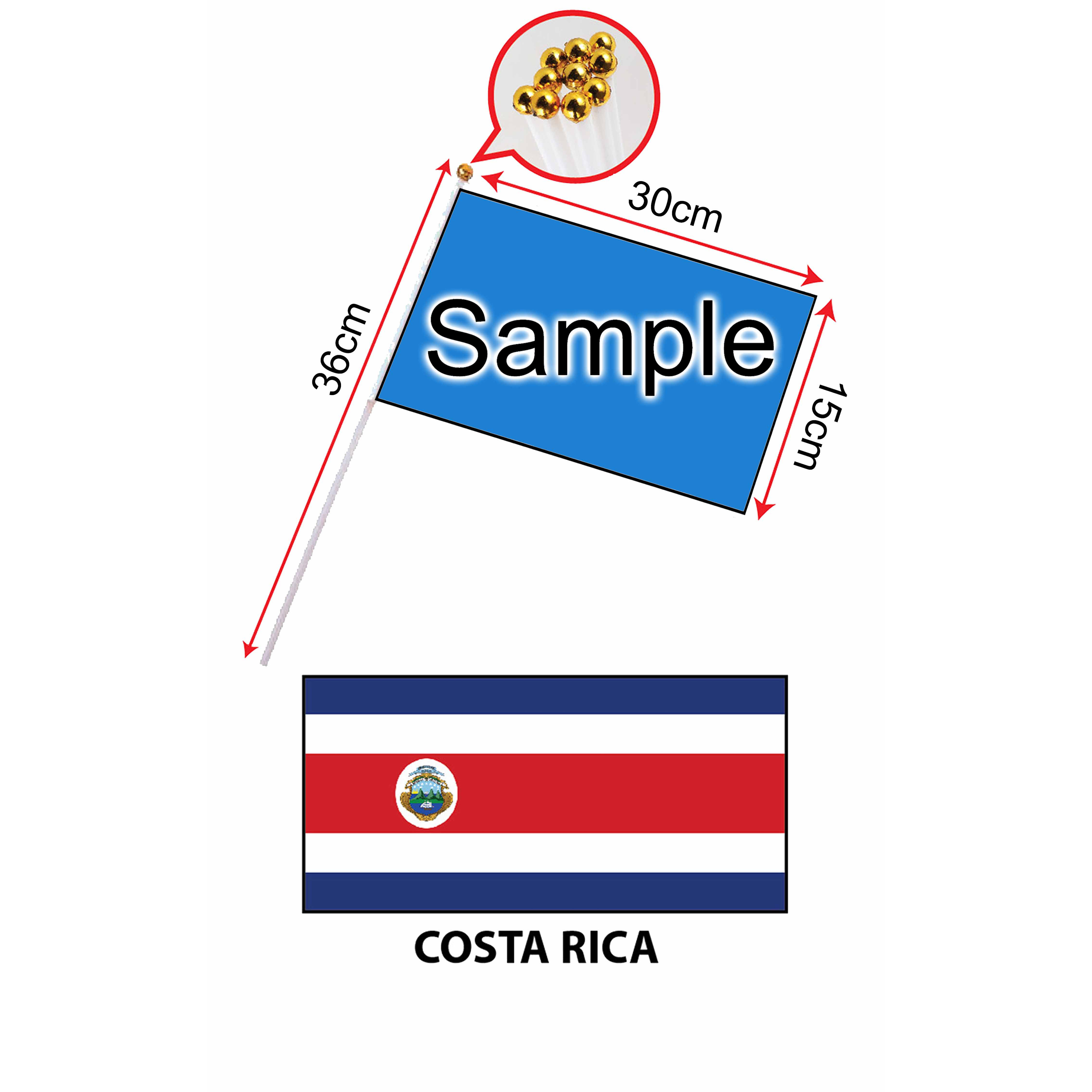 Costa Rica Hand Flag With Stick (15x30cm)/ Bendera Tangan Dunia Costa ...