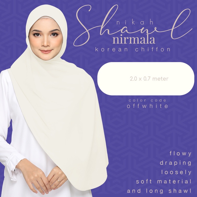 Shawl Putih Curve Shawl Off White 2meter Tudung Nikah Kahwin Tunang ...