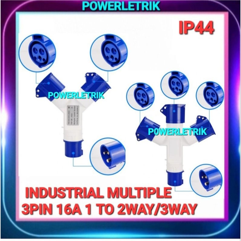 (IP44) 2WAY & 3WAY 3PIN 16A INDUSTRIAL MULTIPLE PLUG & SOCKET / 3PIN 2WAY 3WAY 16A MALE-FEMALE ...