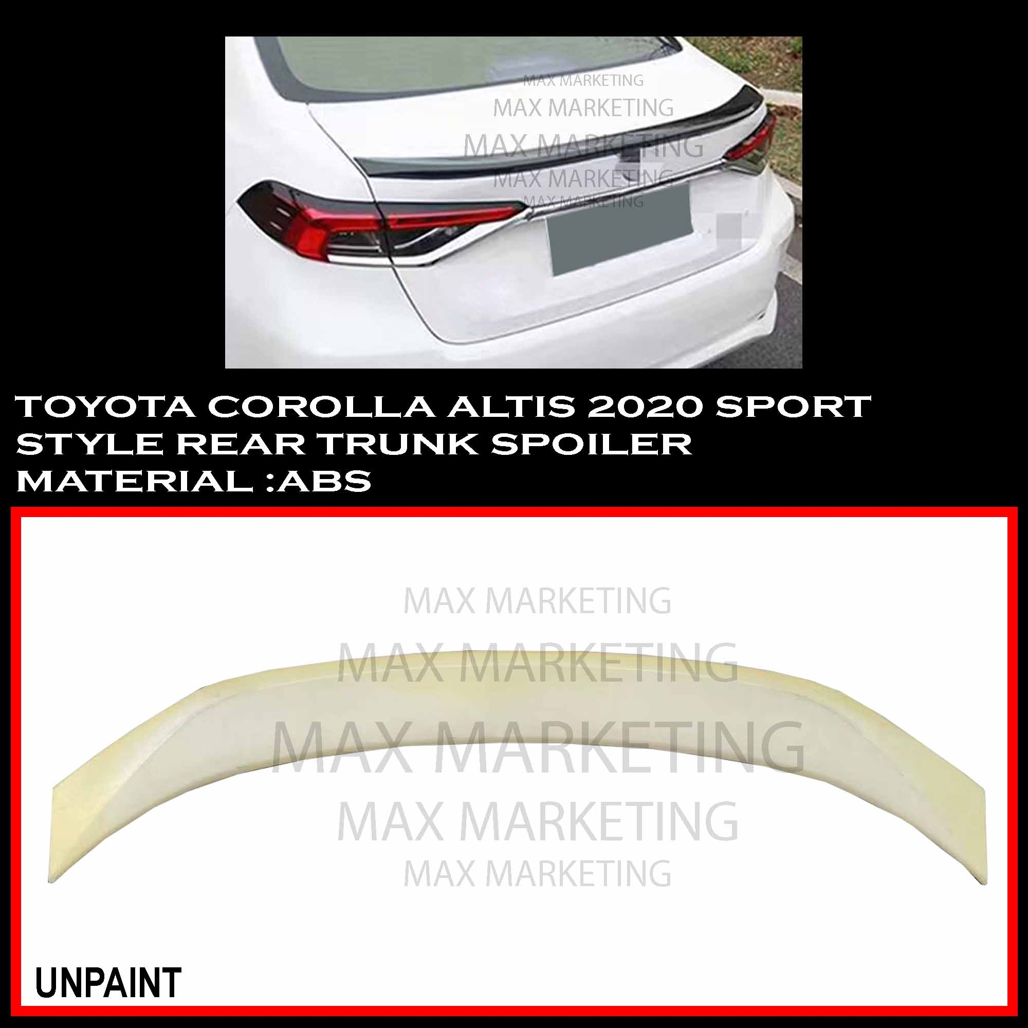 TOYOTA COROLLA ALTIS 2020 SPORT STYLE REAR TRUNK SPOILER ABS SKIRT LIP ...