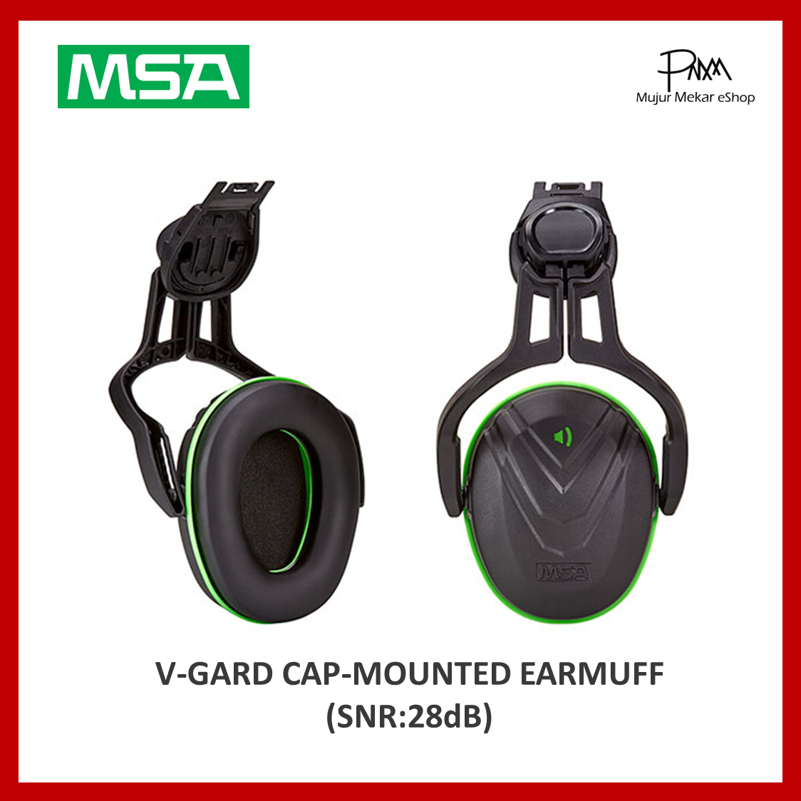 MSA V-GARD CAP-MOUNTED EAR MUFF, LOW - BLACK/GREEN TYPE 14 (SNR:28dB ...