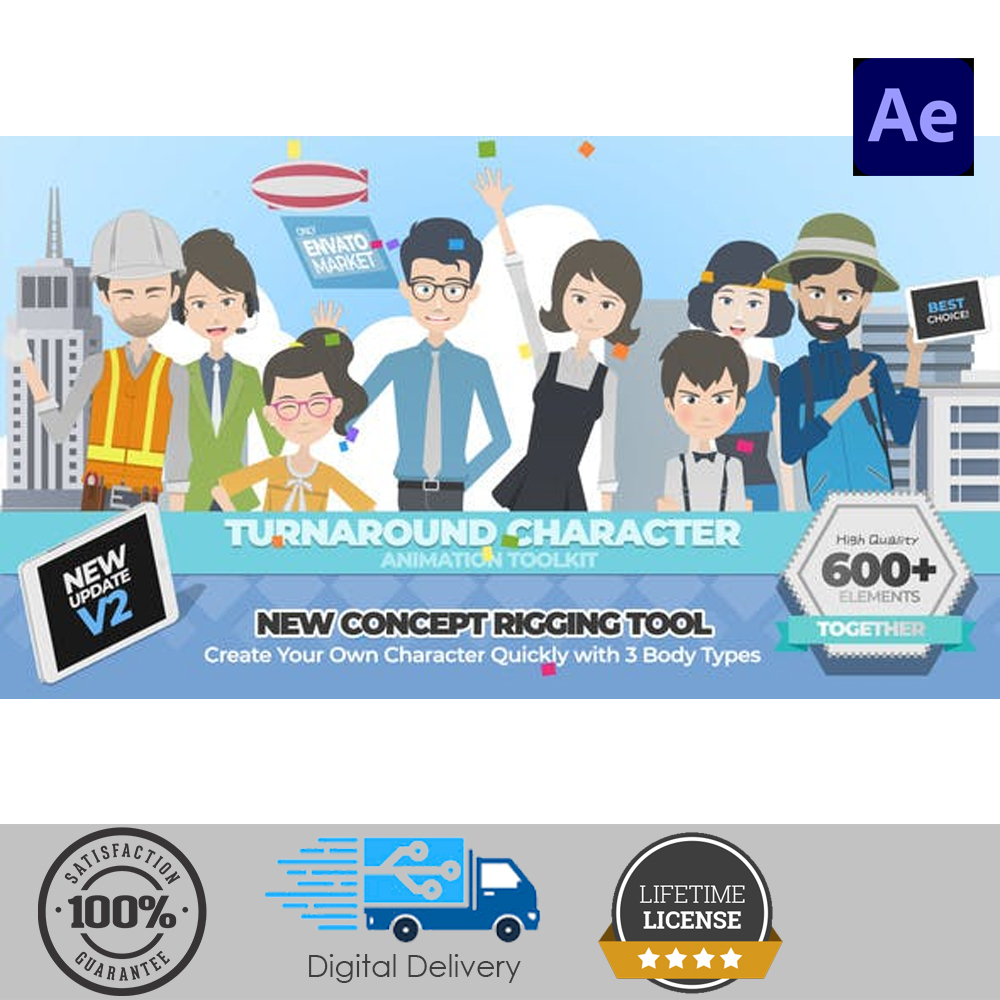 AE template: Turnaround Character Animation Toolkit v2.0_ 360-degree turning character animation ...