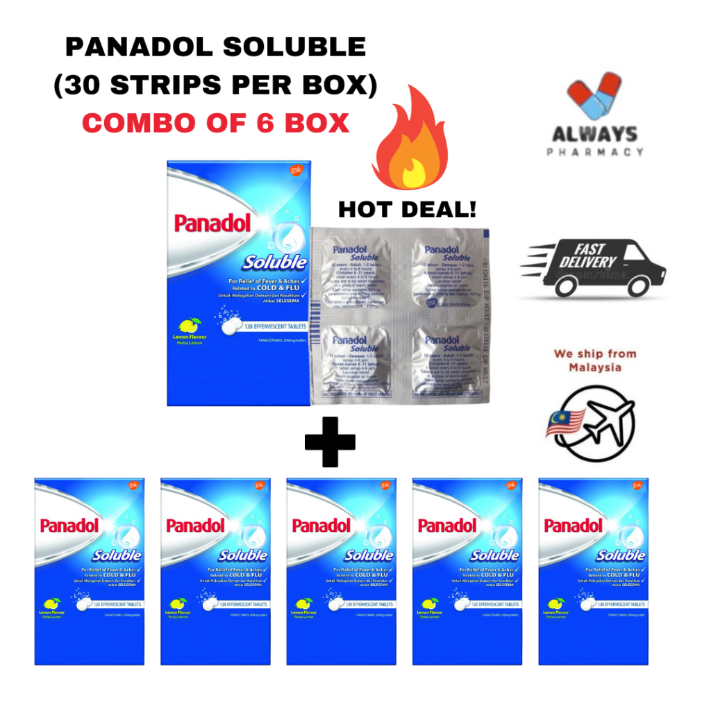 COMBO 6 BOX JIMAT MURAH - PANADOL SOLUBLE LEMON - 6 BOX PACKAGE - DEMAM ...