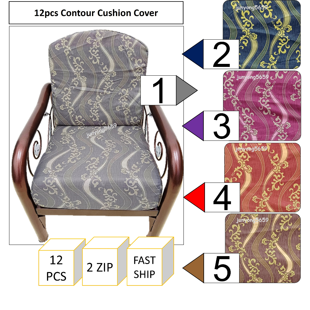 12pcs Sarung Kusyen Bulat Bujur 12 in 1 Contour Cushion Cover Kain ...