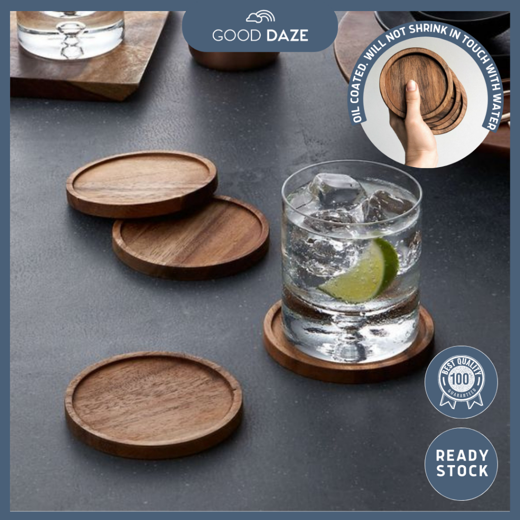 【GOOD DAZE】Wood Coasters Drink Mat Glass Mat Wood Coaster Cup Set Mug ...