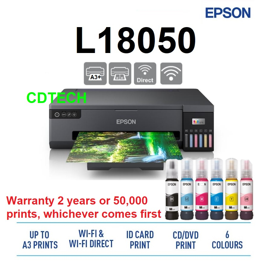Epson L8050 / L18050 / L8100 A3 Photo 6 Colour Ink Tank Printer With Ink Borderless Print CD ...