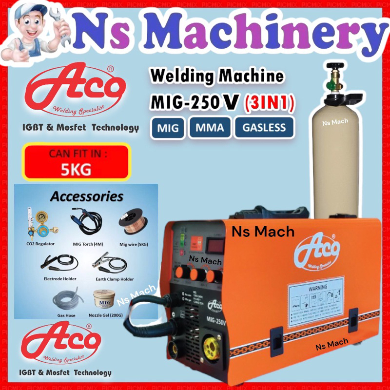 ACO Mig 250v Professional MIG/MMA & GASLESS Welding Machine with ...