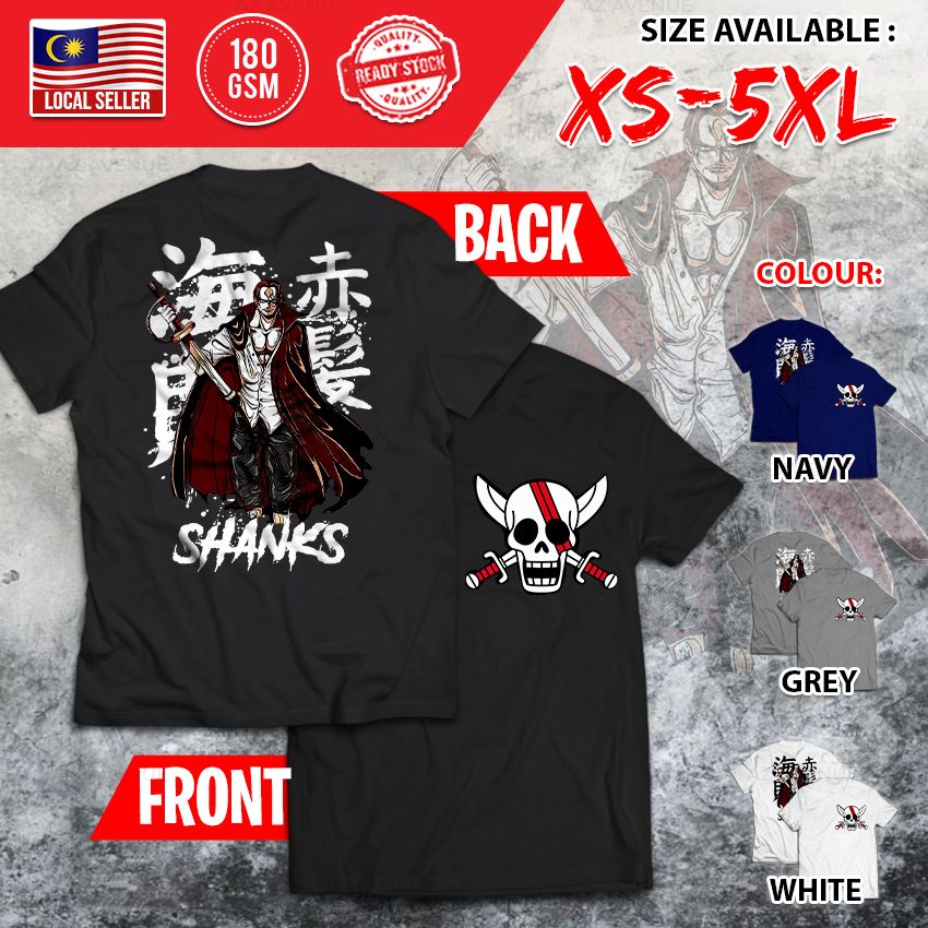 SHANKS One Piece Cartoon Anime Streetwear Baju Cotton XS-5XL Lengan ...