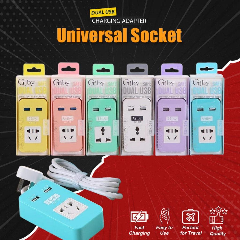 [READY STOCK] GJBY DUAL USB Universal Socket/Entention Wire/Extention Plug/Universor Adapters ...