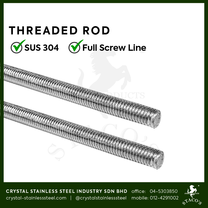 STACOS Stainless Steel 304 M8 Full Threaded Rod High Tensile Thread Rod Stud Bar Screw Rod Stud ...