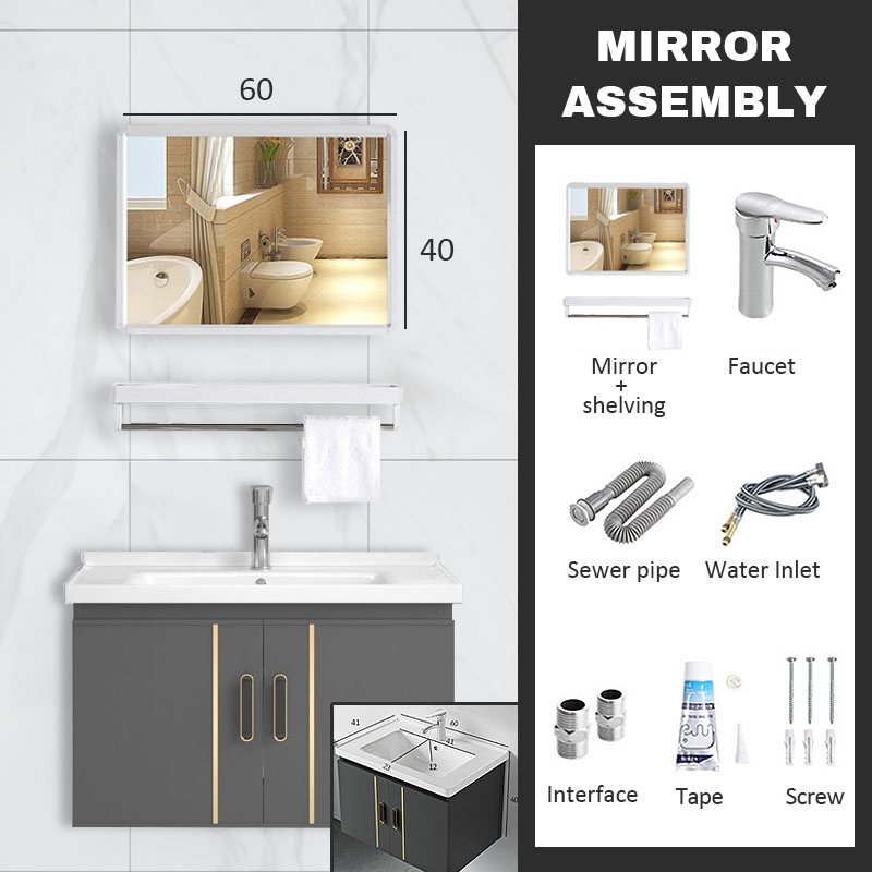 Grey Bathroom Basin Cabinet Ceramic Basin Set with Square Mirror and ...