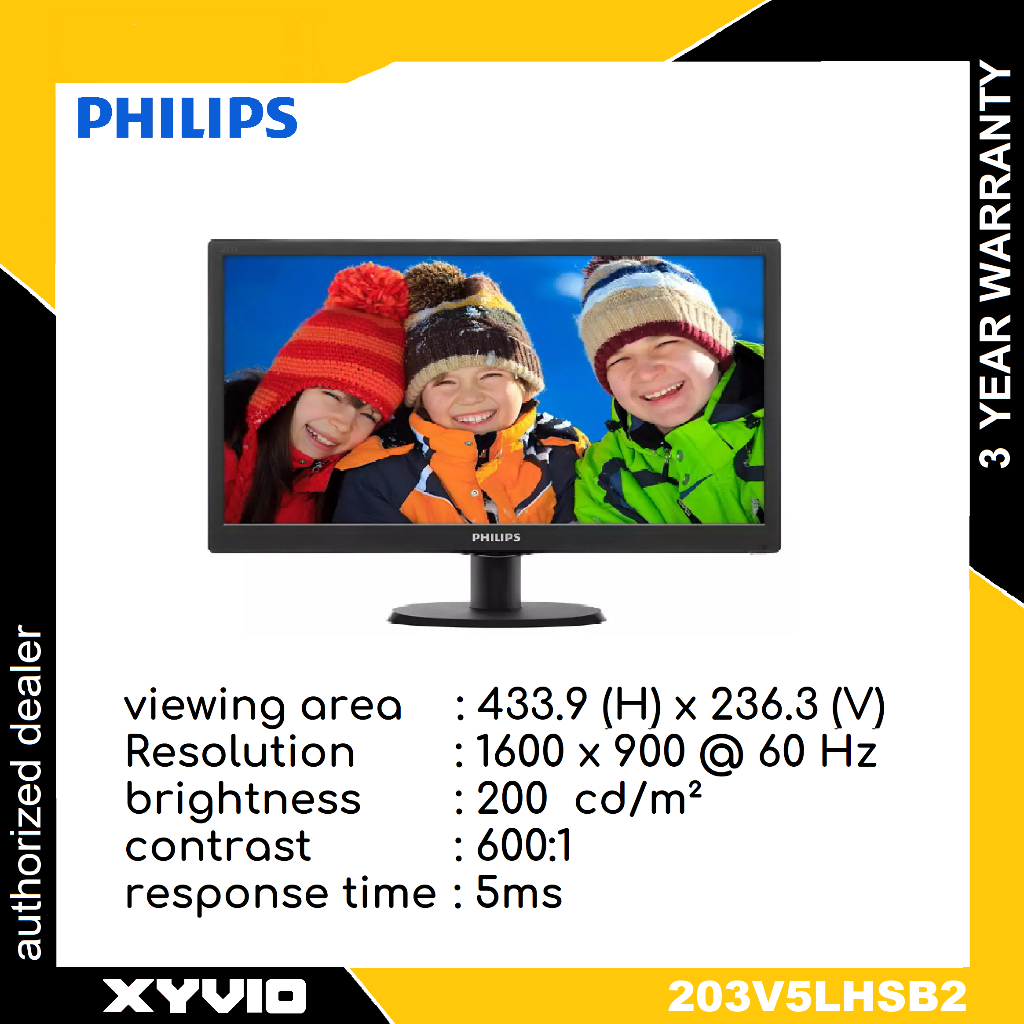 Philips 19.5" 203V5LHSB2 LED Monitor ( TFT / 1600 x 900 / 60HZ / 5 ms ...