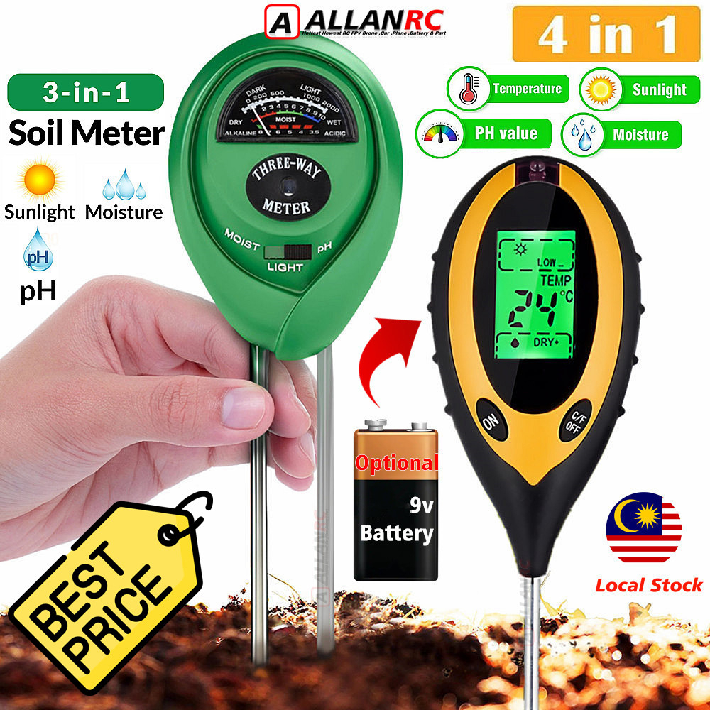 Soil Moisture Sunlight PH Meter Digital Tester 3 in1 4 in 1 Measurement ...