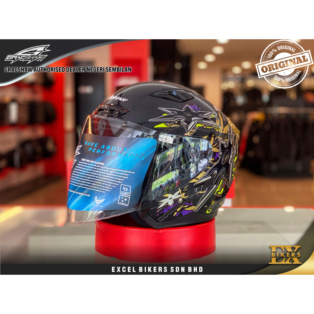 GRACSHAW HELMET GENNEX G535 DOUBLE VISOR HELMET KARASU /OPEN FACE ...