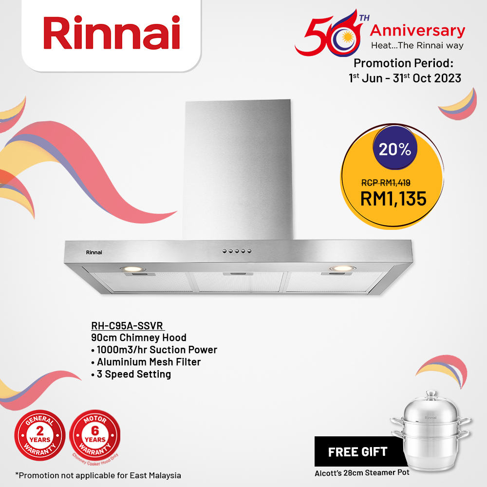 Rinnai Chimney Cooker Range Hood (90cm) RH-C95A-SSVR | Shopee Malaysia