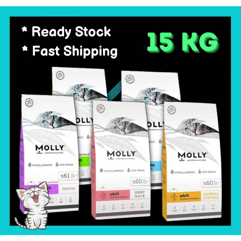 Molly Cat Food (Ori Packing) 15kg Makanan Kucing Adult Kitten | Shopee ...