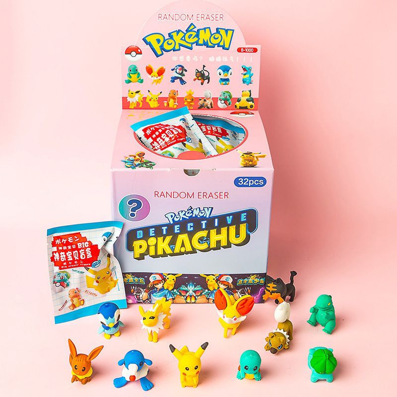 READY STOCK 现货 (1pack) Mystery Pokemon eraser rubber gift pack present ...