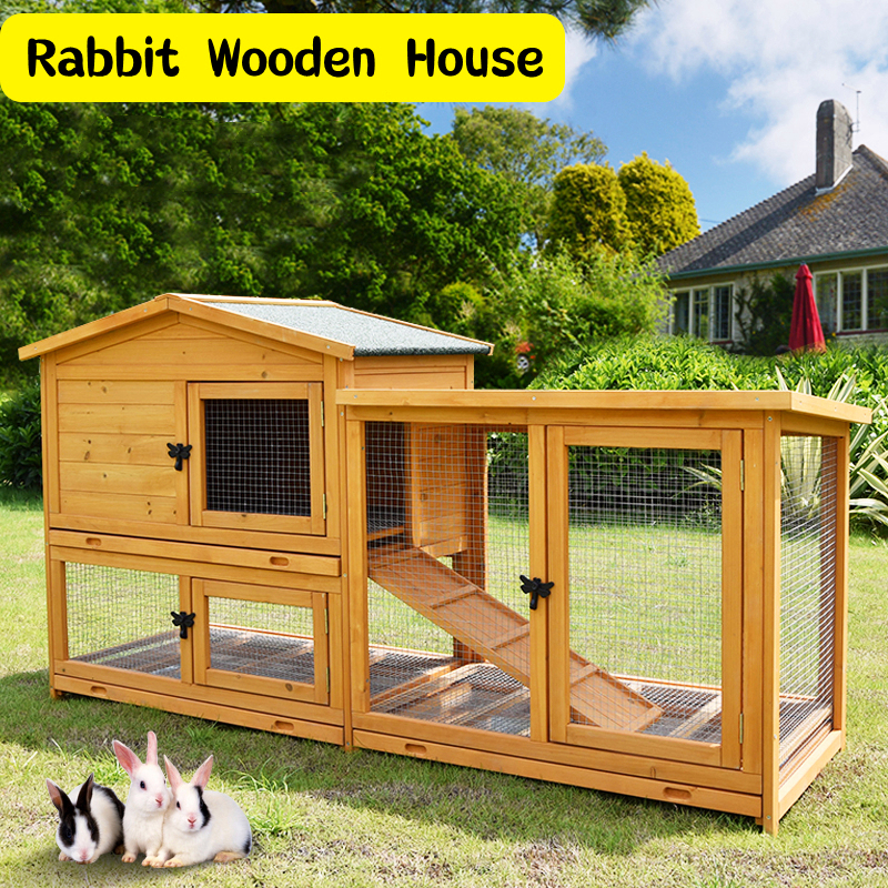 Rabbit Cage Solid Wood House Outdoor Extra Large Bunny 2 Layer Pigeon ...