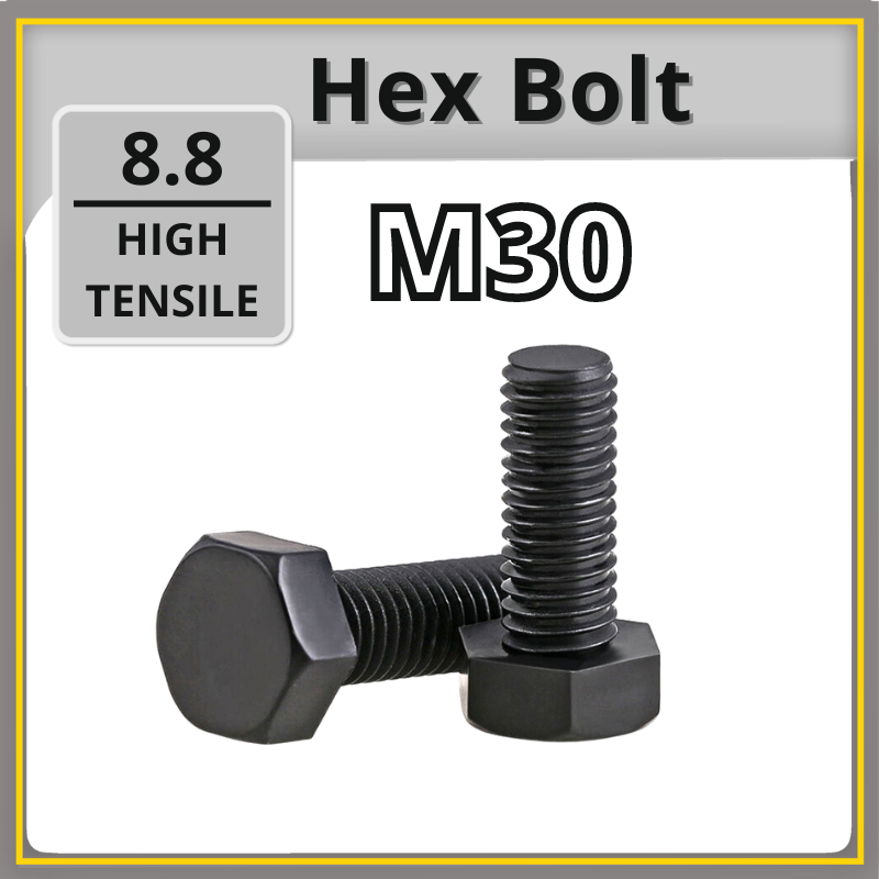 M30 Hex Bolt DIN933 | Grade 8.8 High-Tensile Steel | Black Oxide Coating | Full Thread Skru ...