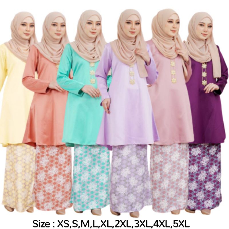 SIZE XS-5XL) KURUNG MODEN RIAU WARDA BUNGA PLUS SIZE RAYA BRIDESMAID SALMON LILAC LAVENDER ...