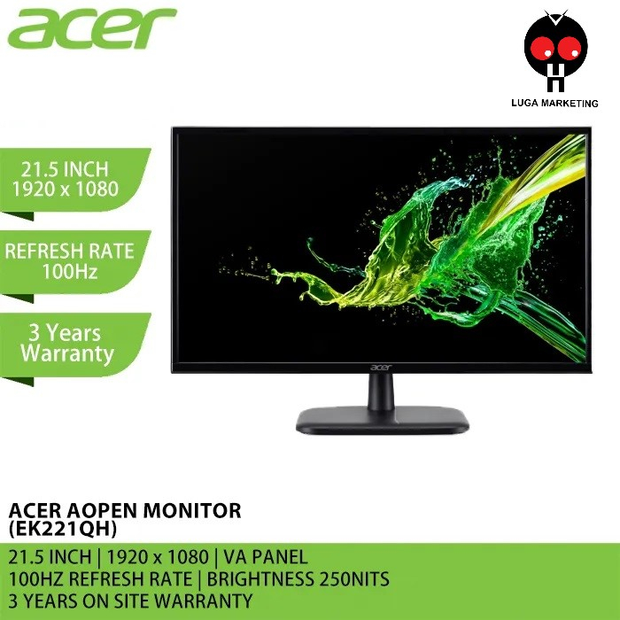 Acer EK221Q HBI Monitor Full HD LCD - Black HDMI VGA Port (22"x1920 ...